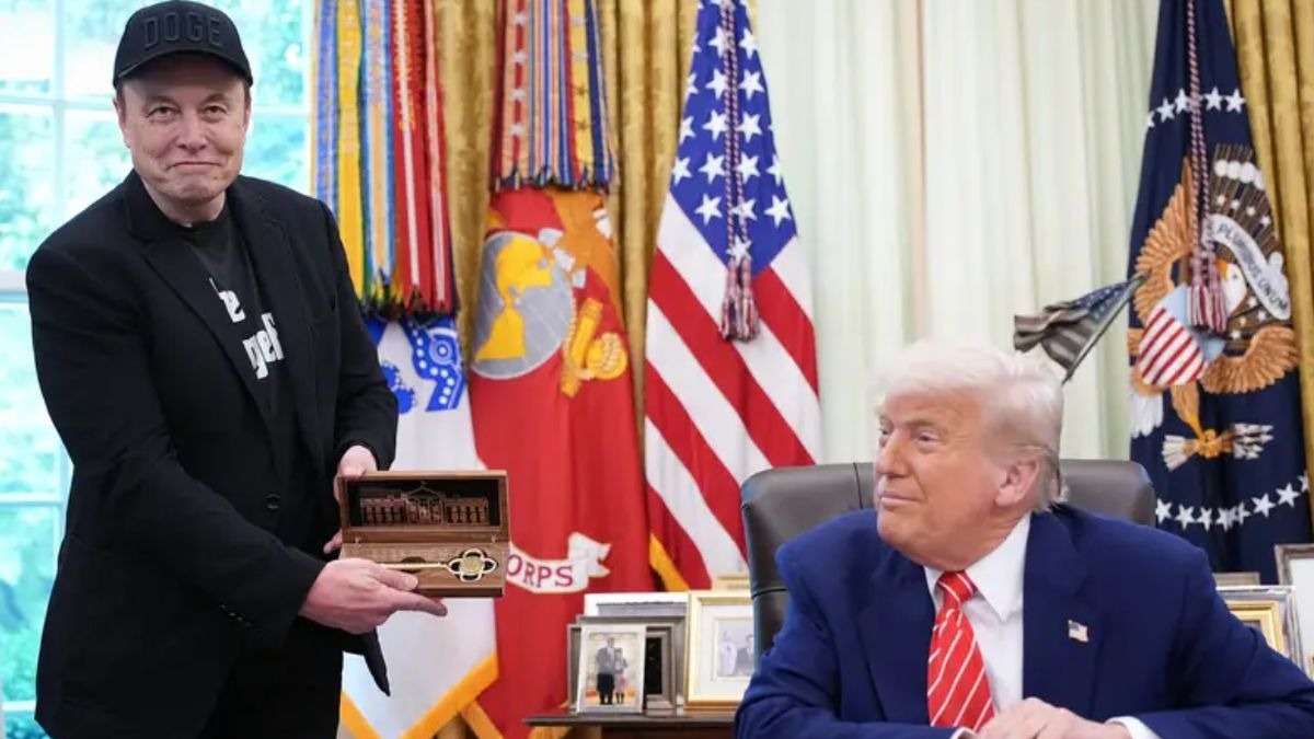 Watch: Trump gifts Musk large golden key during White House send-off