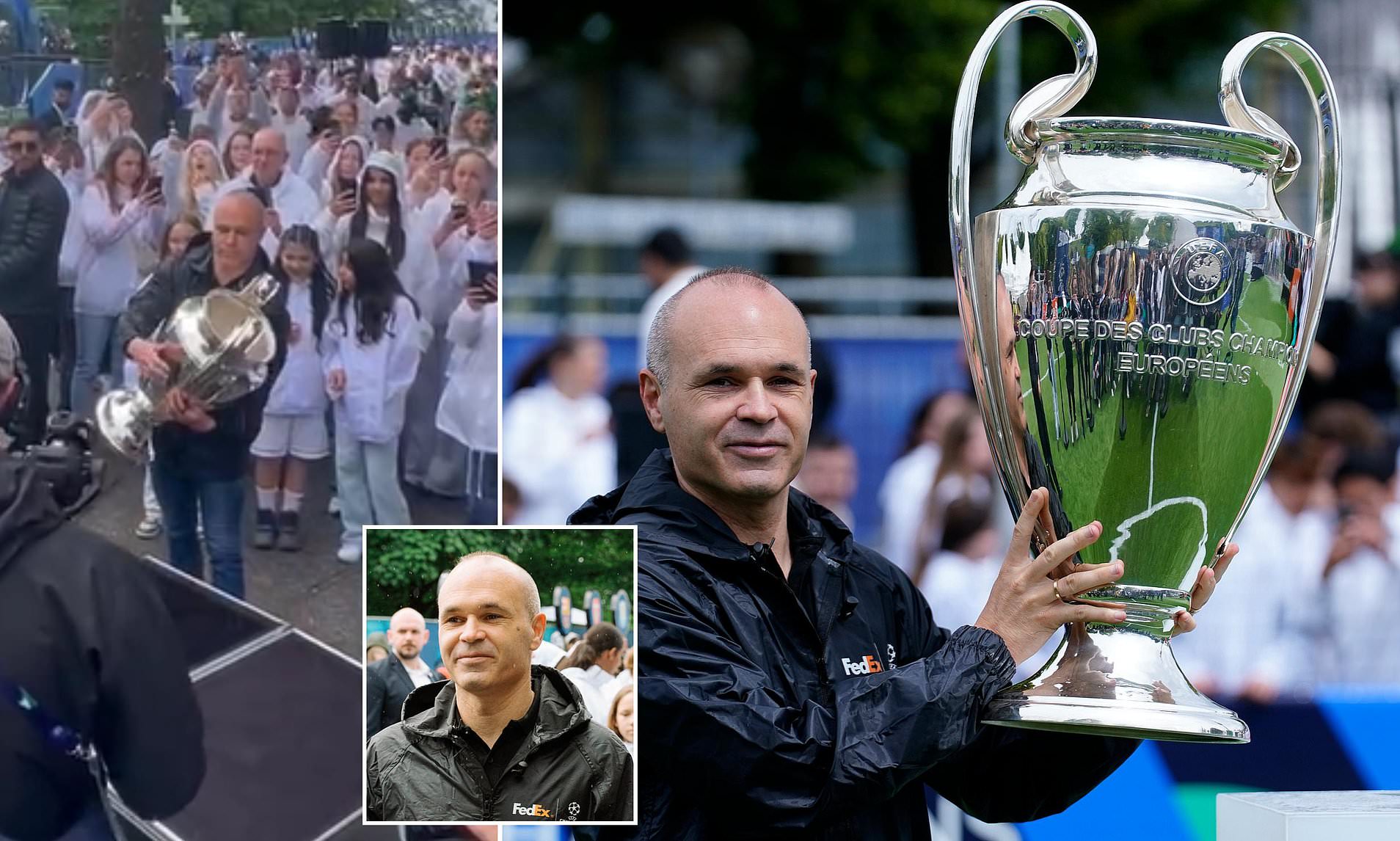 Andres Iniesta sends fansWILD as he delivers Champions League trophy