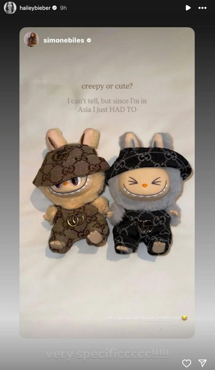 Hailey Bieber approves Simone Biles' Labubu doll collection: See their ...