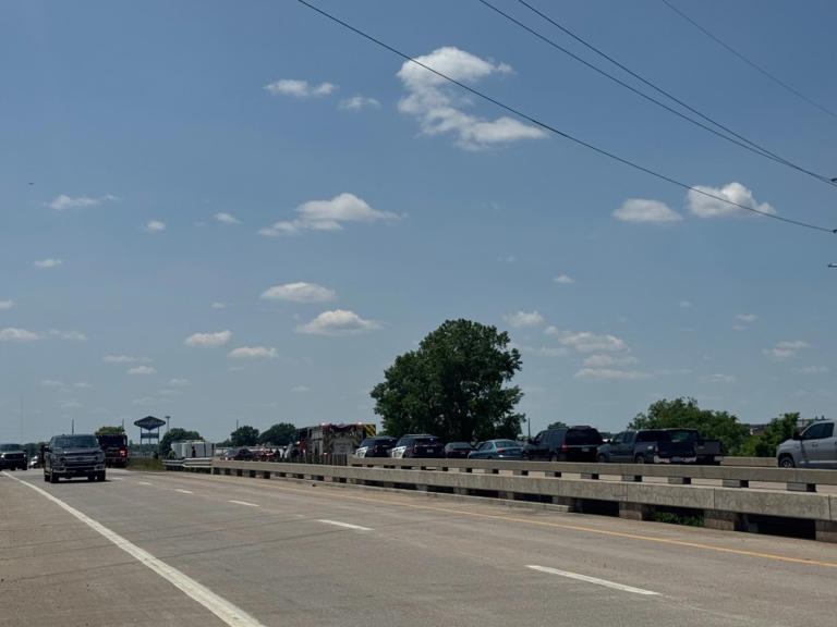 Traffic backed up on westbound Highway 24 in Topeka