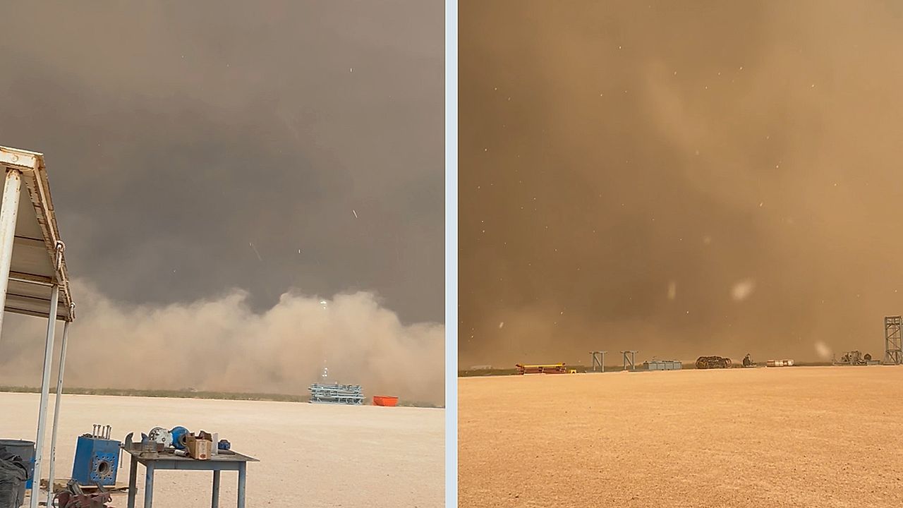 Ominous storm descends on drilling rig in West Texas