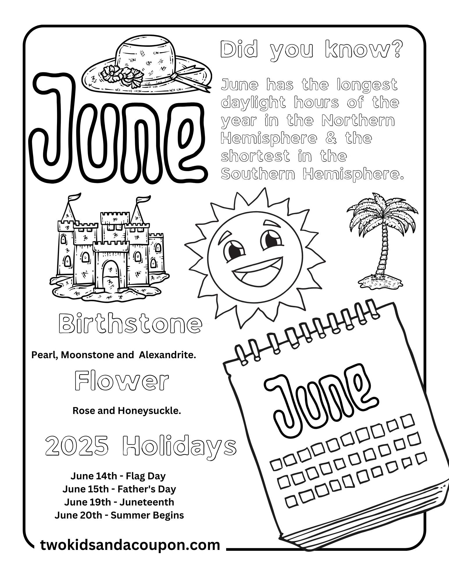 6 Free Printable June Coloring Pages