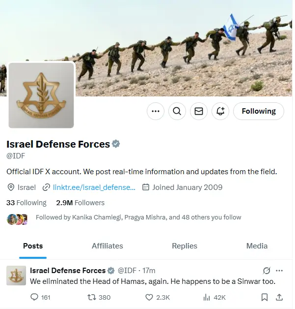 IDF eliminates Hamas head again, says 'he is a Sinwar too'