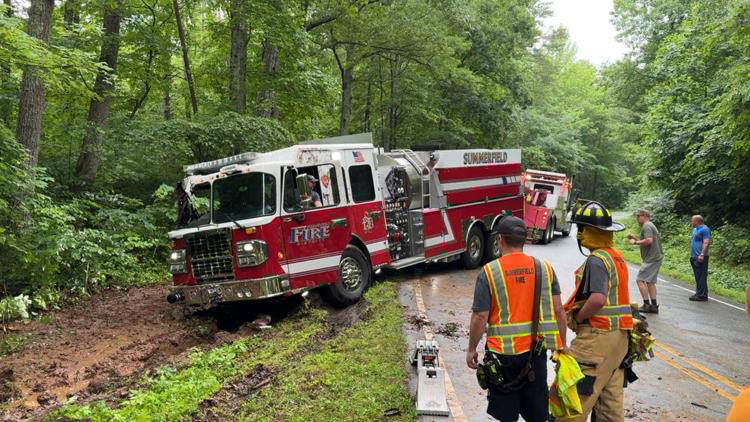 3 firefighters suffer minor injuries after fire truck overturns in ...