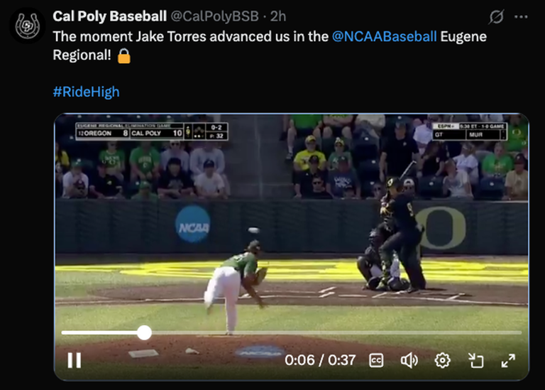 Cal Poly wins fourth straight elimination game, beating No. 1 Oregon, 10-8