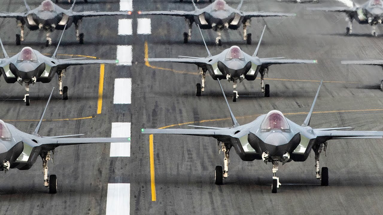 US Super Advanced Stealth Fighter Jets Mass Take off at Full Throttle