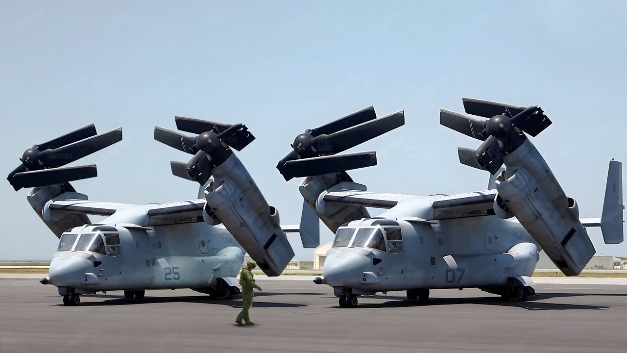 US Hybrid V-22s Transform Their Giant Rotors During Hypnotic Mass Takeoff