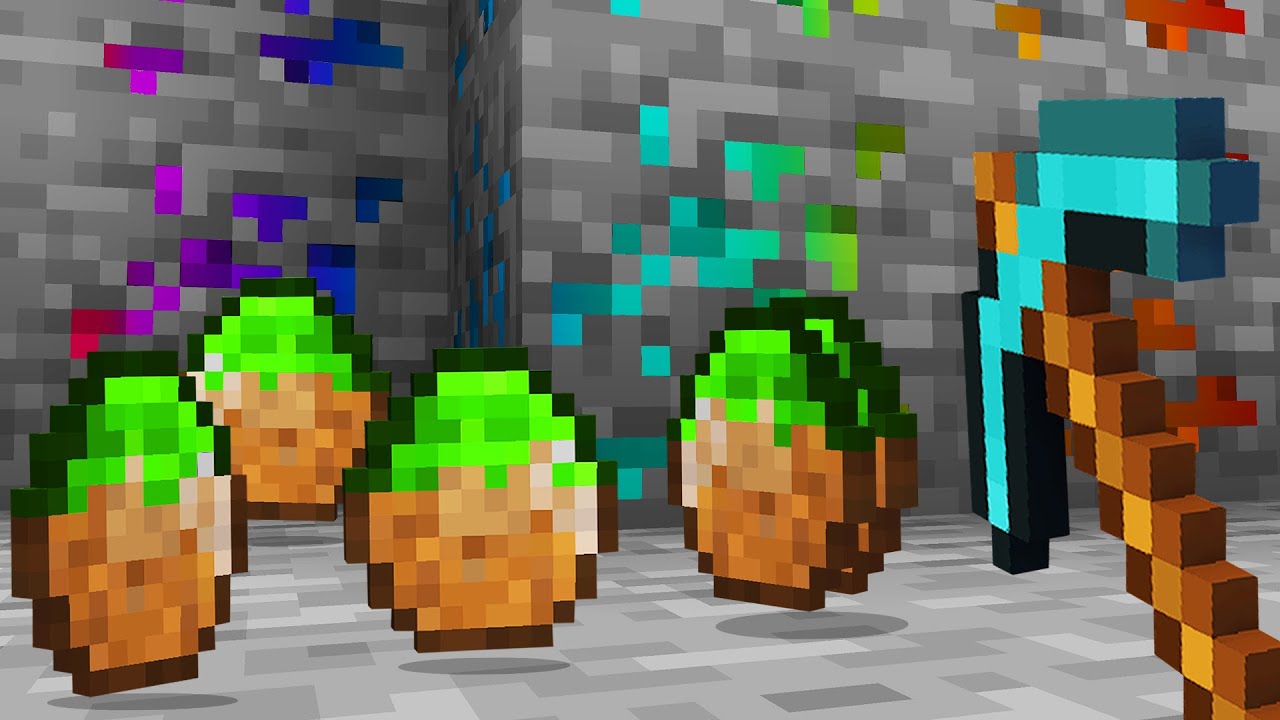 Mining various custom diamonds hidden within the Minecraft world today