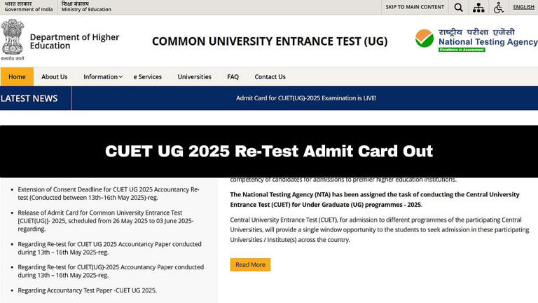 CUET UG 2025: Admit Cards For Accountancy, Tamil, and Urdu Re-Test Exam ...
