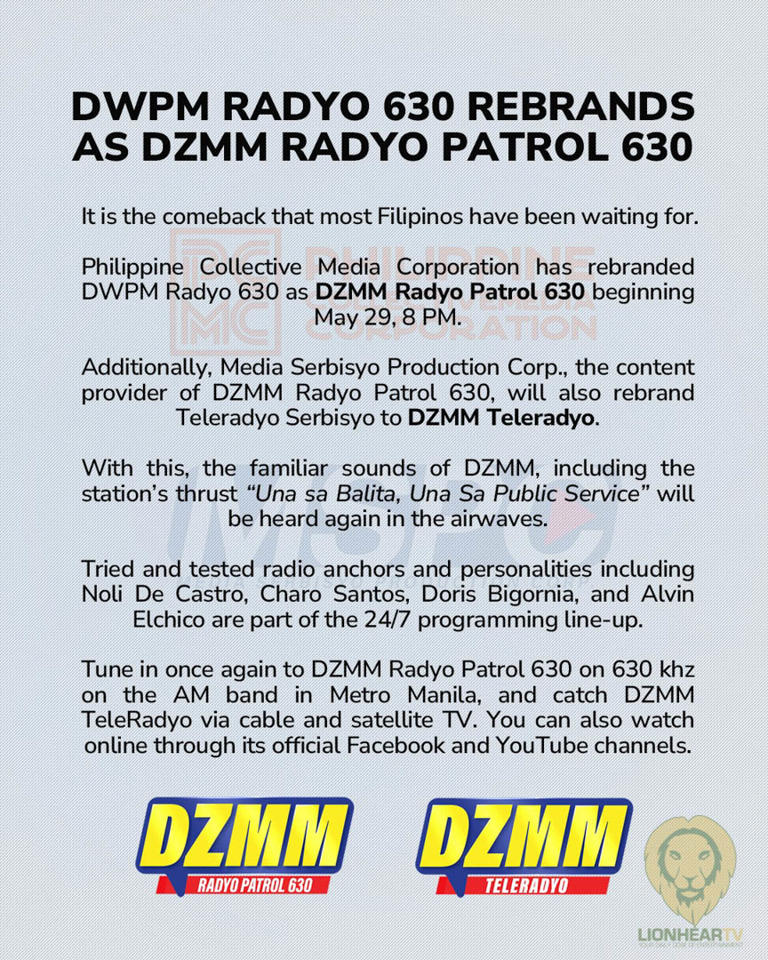 DWPM Radyo 630 Rebrands As DZMM Radyo Patrol 630