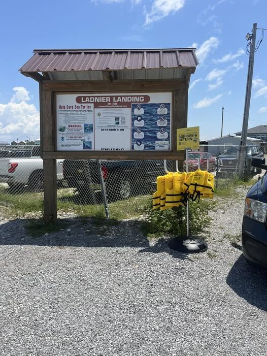 Loaner life jacket stand on Dauphin Island