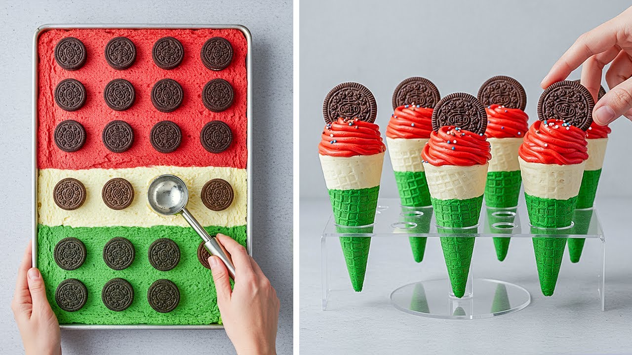 Cara Membuat Es Krim Oreo Merah Putih Hijau & Cone Cupcake Oreo | Kue ...