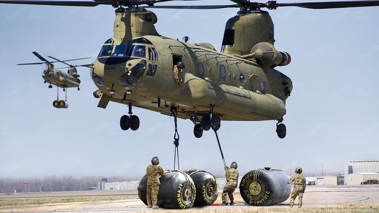 Powerful US CH-47 Helicopters Transporting Tons of Dangerous Jet Fuel