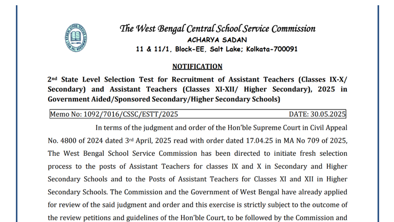 WBSSC SLST 2025 notification released for more than 35,000 assistant ...