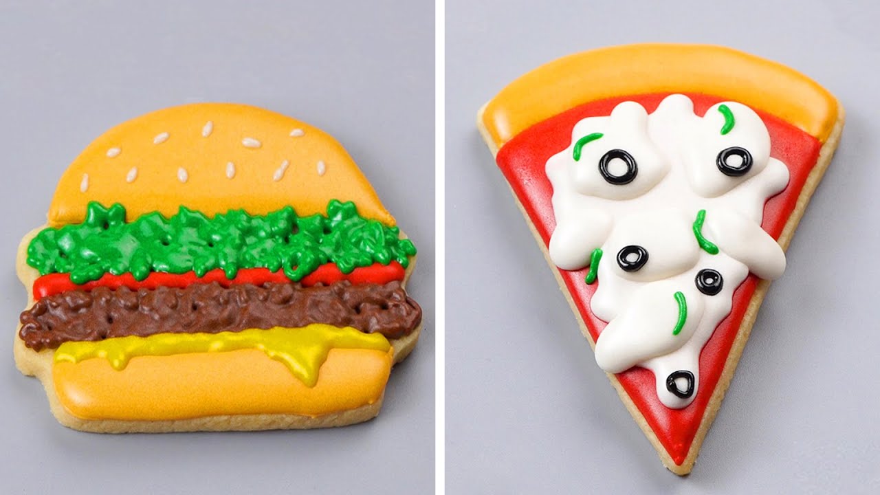Burger & Pizza Sugar Cookies Tutorial 🍔🍕 | Realistic & Satisfying ...