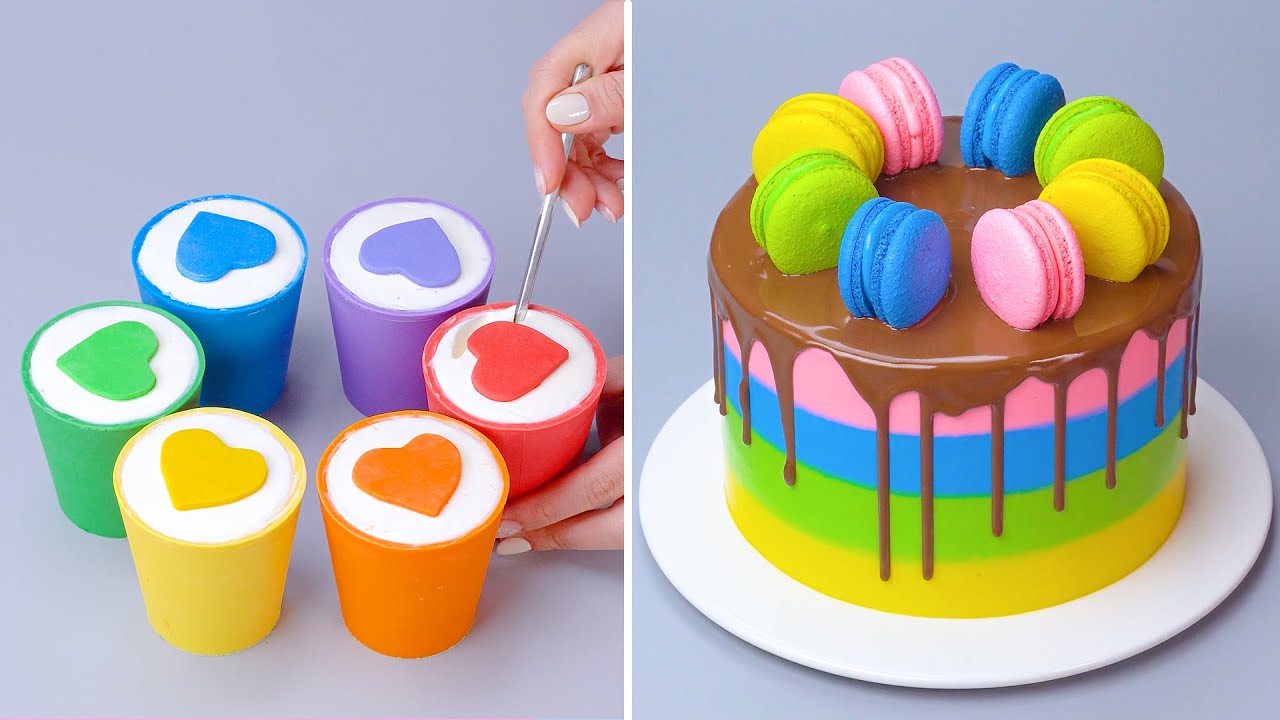 🌈 Satisfying Rainbow Macaron Cake & Color Heart Cups 🍰 | DIY Dessert ...