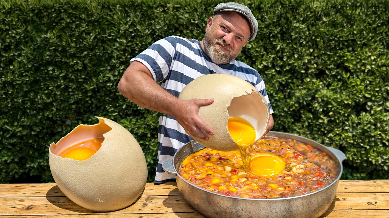 The Biggest Yolk on Planet! Cooking a Whole Meal with an Ostrich Egg