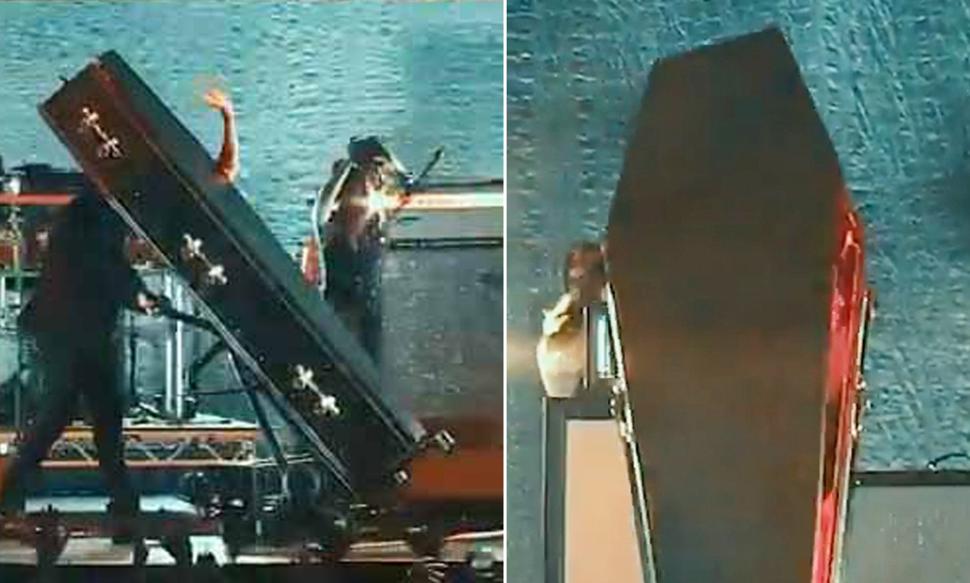 Rock legend, 78, wheeled off stage in coffin during bizarre exit