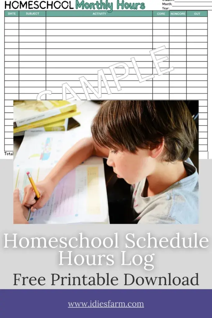 Free Printable Record Log for Homeschool Hours