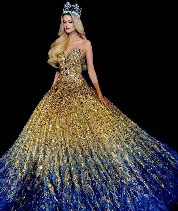 Miss World 2024 Krystyna Pyszkova makes farewell walk in a Leo Almodal gown
