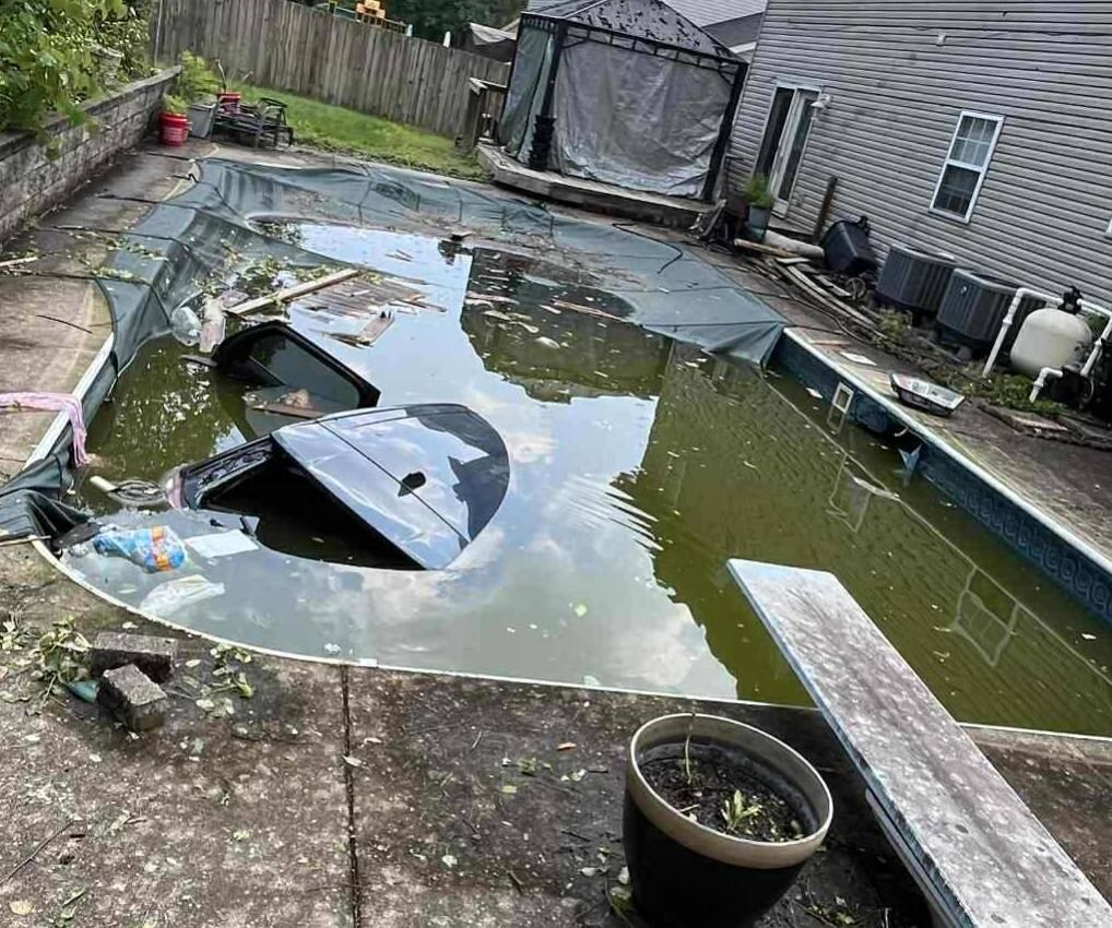 One injured after crashing into swimming pool