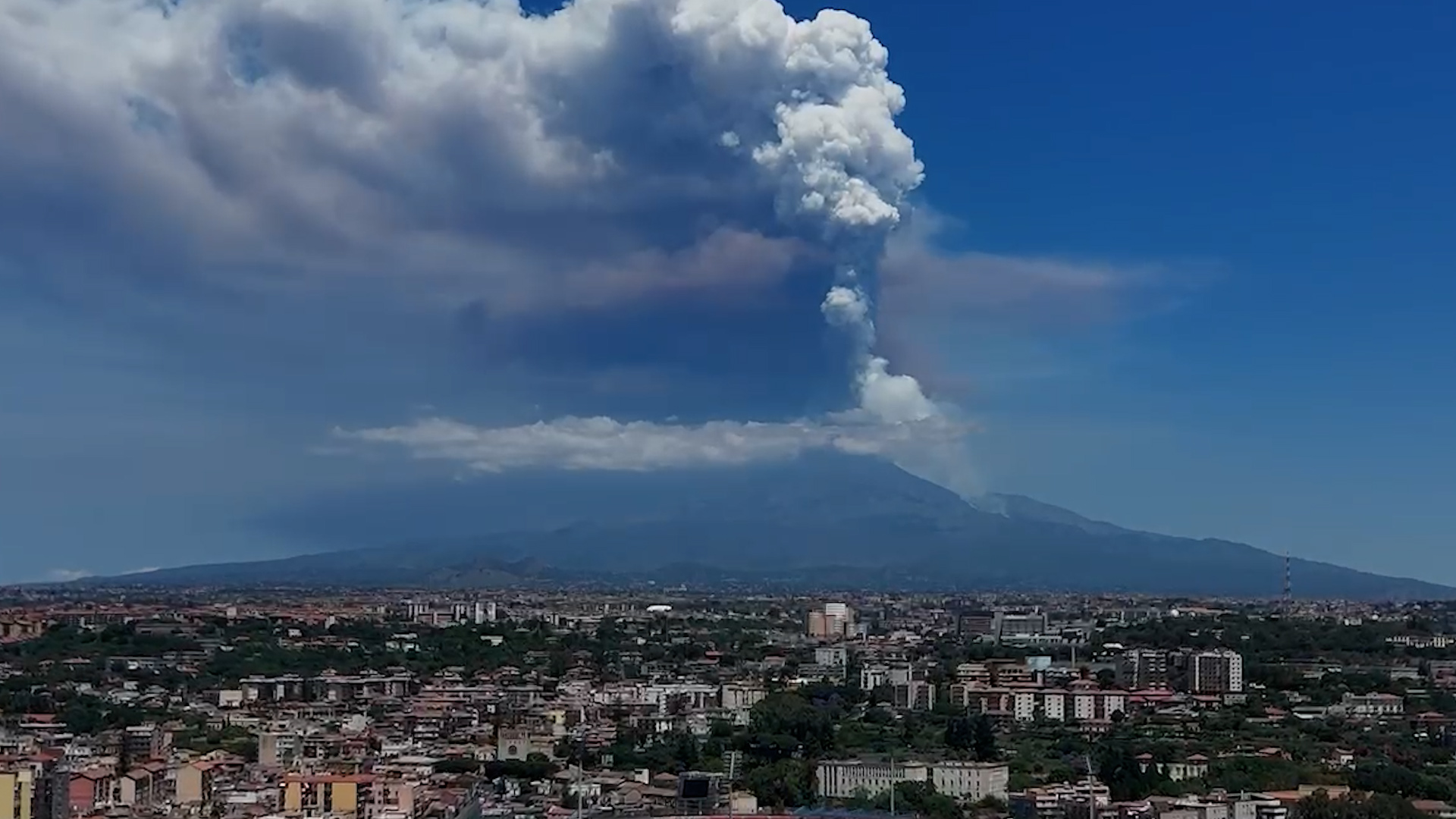 Etna eruption: Drone footage shows large plume of smoke filling the sky ...