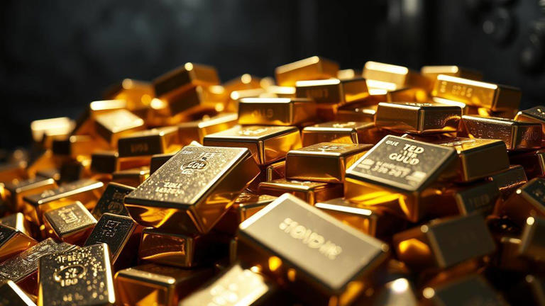Gold hovers near four-week peak on weaker dollar, trade concerns Gold hovers near four-week peak on weaker dollar, trade concerns