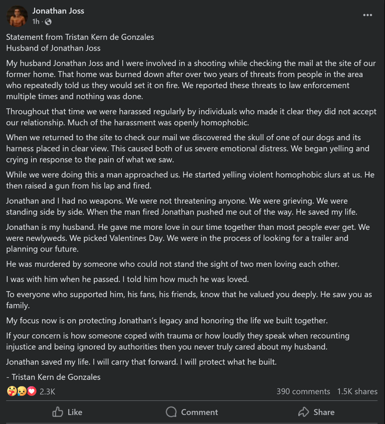 Jonathan Joss, who appeared in Cyberpunk 2077 and Red Dead Redemption ...