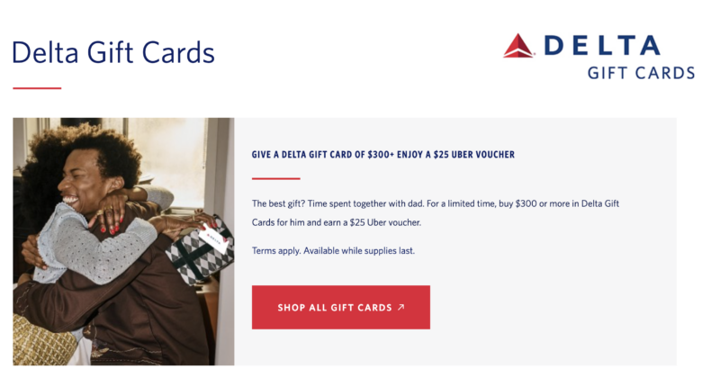 Get $25 in Uber Credits When You Buy a Delta Gift Card of at Least $300