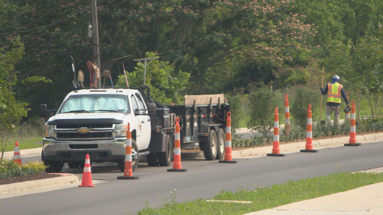 Crews in Petal working on landscaping near old Leaf River pedestrian bridge