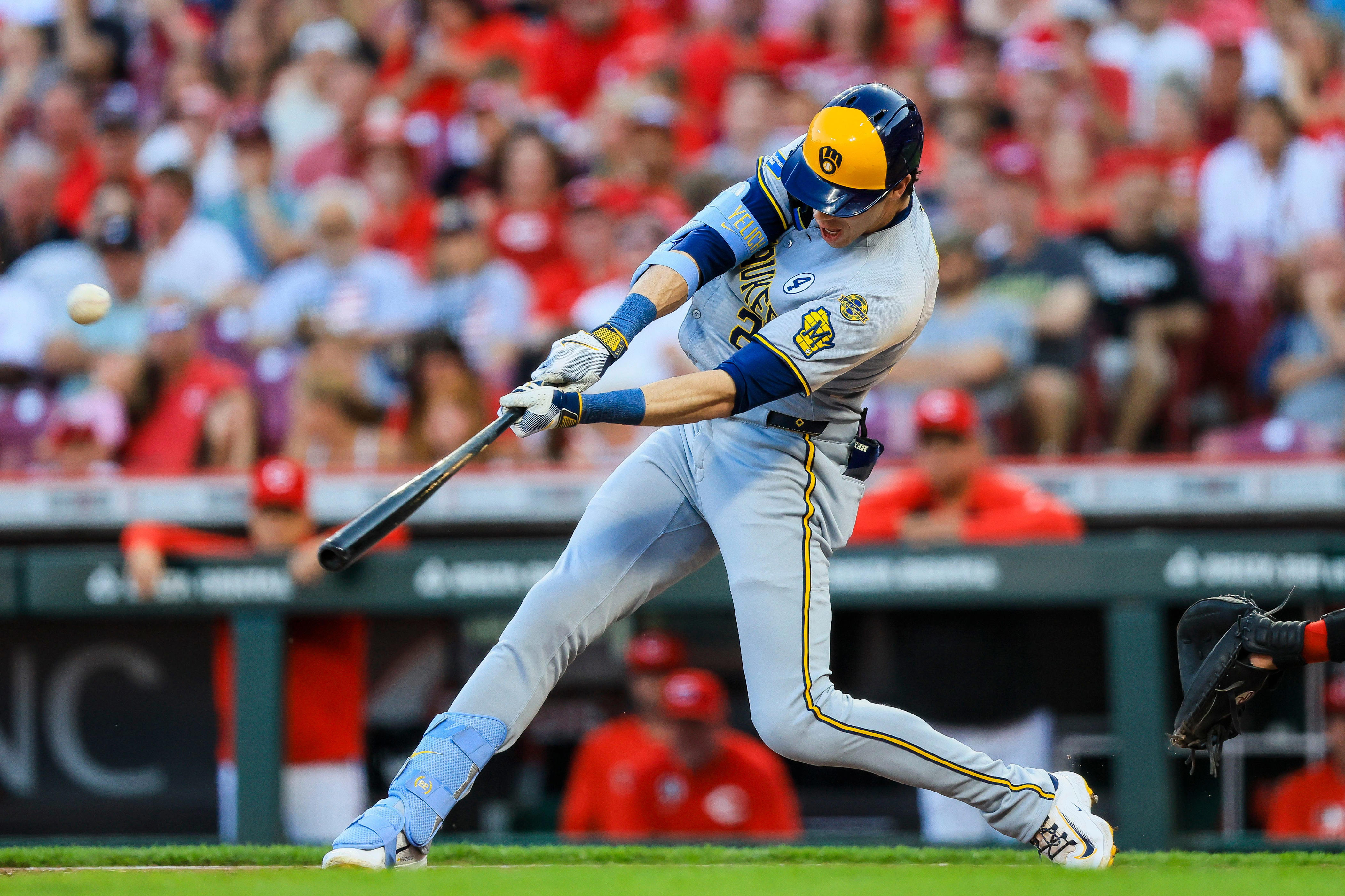 Brewers 3, Reds 2: Christian Yelich, sore hand and all, belts game ...