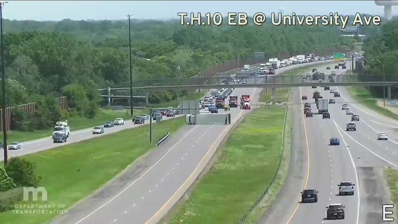 Semi-truck rollover closes Highway 10 in Coon Rapids [RAW]