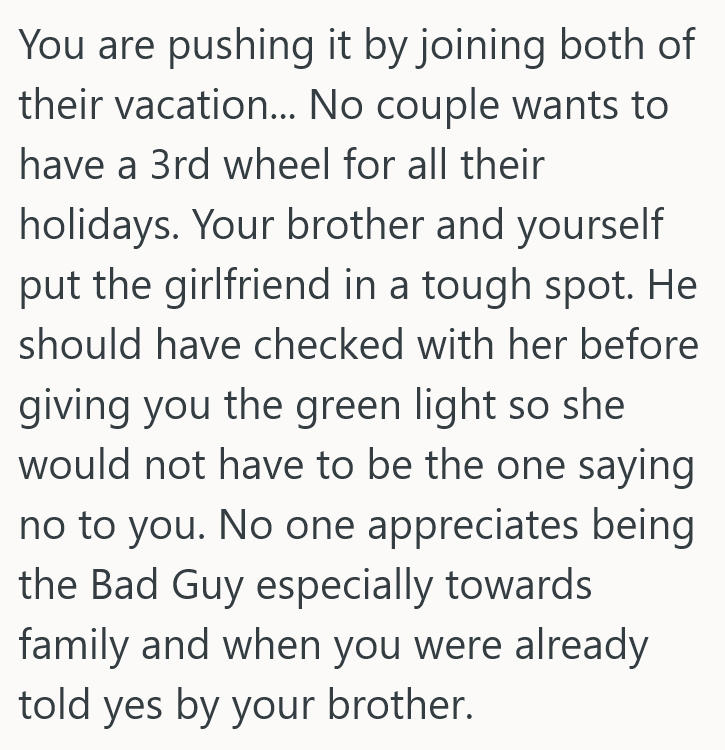 Sibling Asked His Brother To Tag Along On A Couples Vacation, But The ...