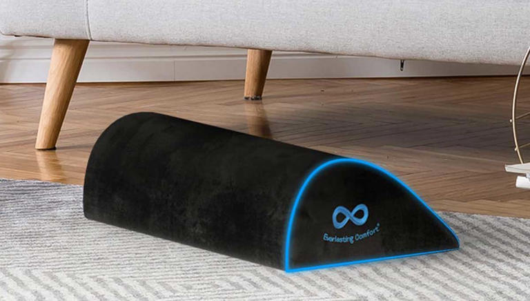 Testing a dual-purpose foot rest that doubles as a rocker