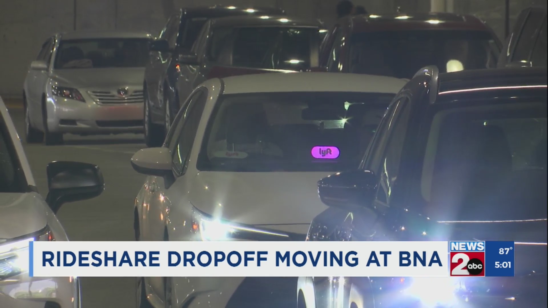 Rideshare drop-off moving at Nashville, TN international airport