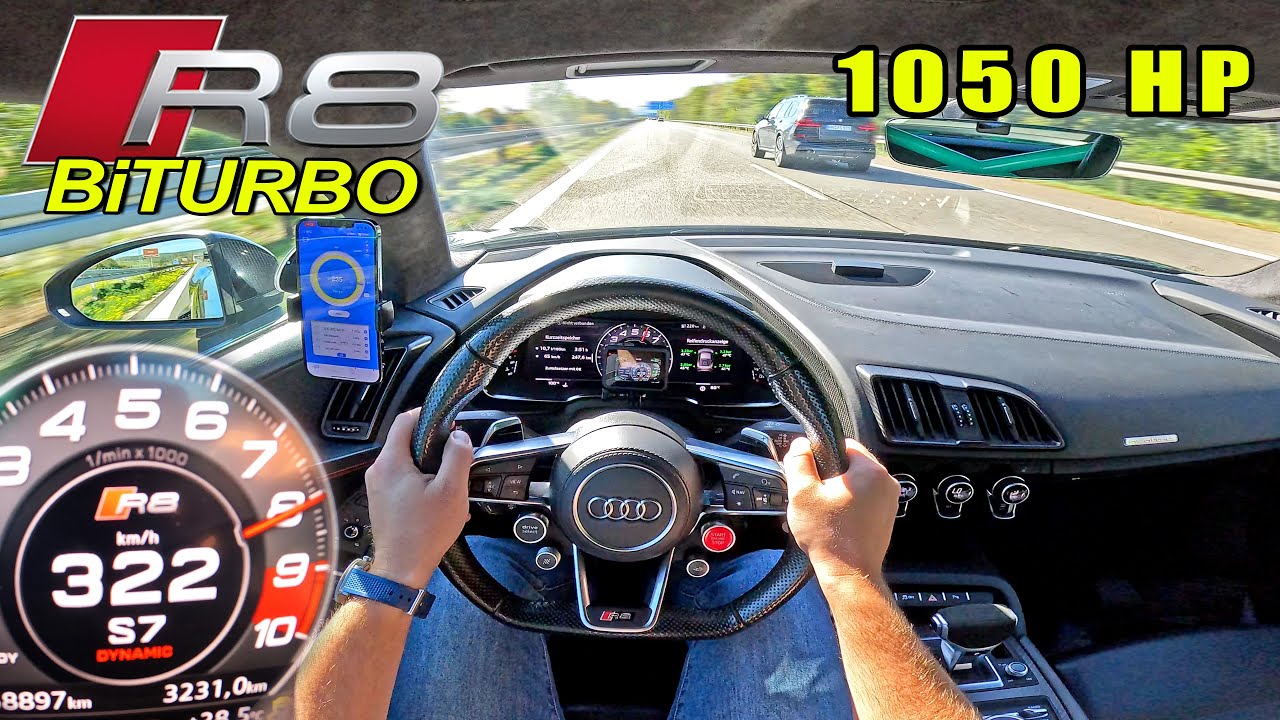 1050PS Audi R8 V10 BiTURBO – 322KM/H auf der deutschen Autobahn!