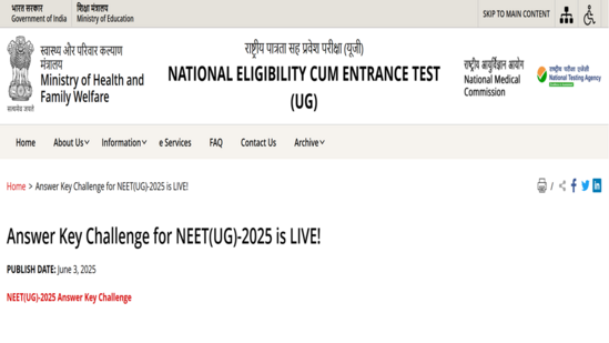 NEET UG Answer Key 2025 OUT Live: Direct link to download NTA NEET UG ...