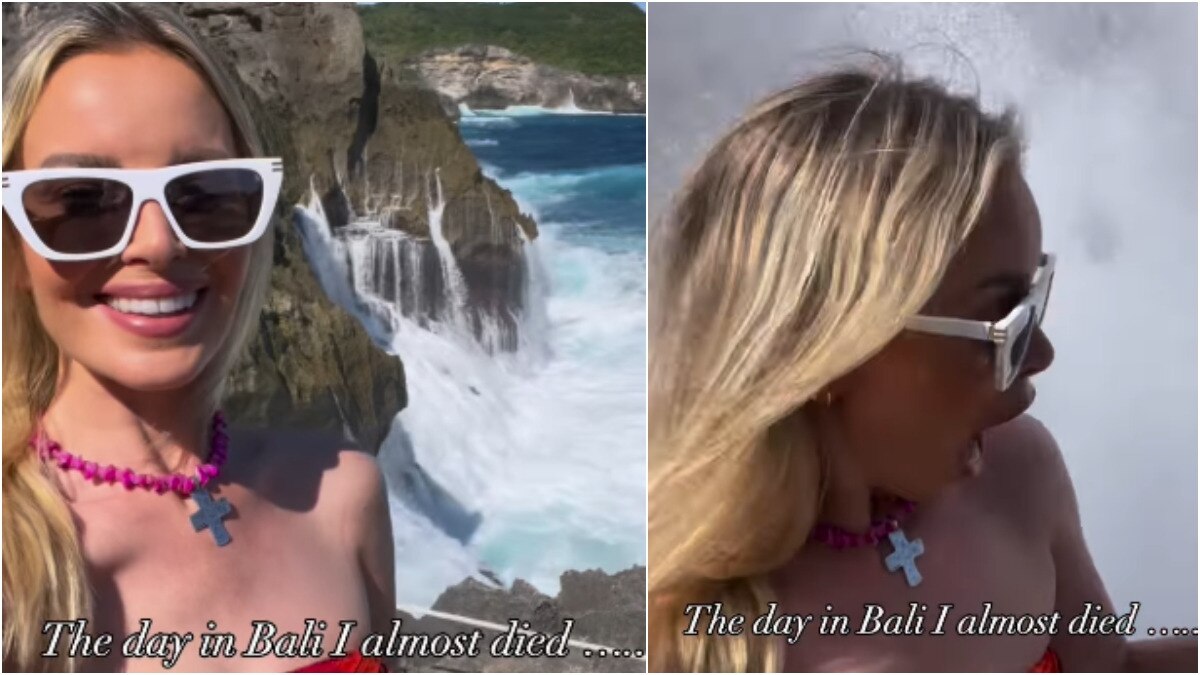 Terrifying moment giant wave slams woman recording selfie video in Bali