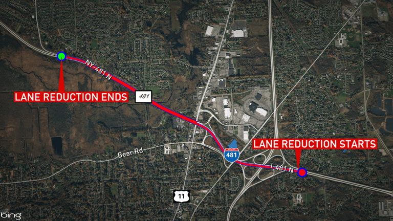 Lane reductions on I-481 in Cicero for paving from June 2-6