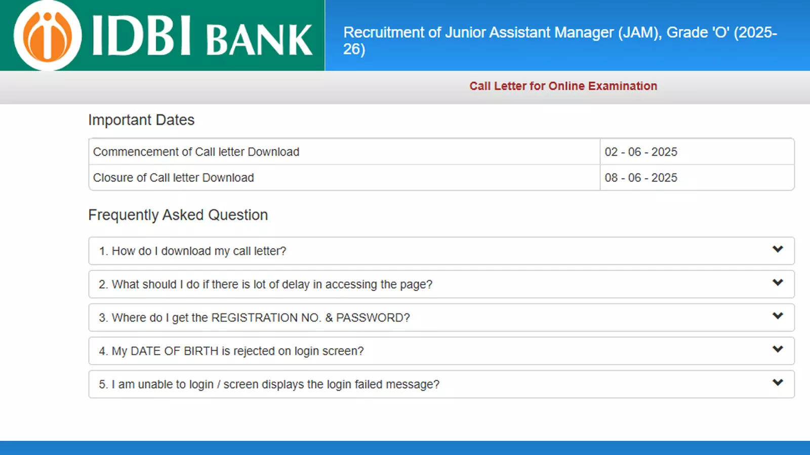 IDBI JAM admit card 2025 released at idbibank.in for June 8 exam ...