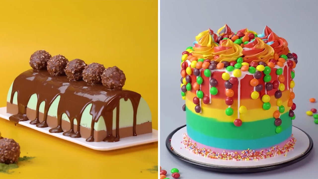 Chocolate Matcha Drip Cake vs Rainbow Candy Explosion Cake 🍫🌈 | Classy ...