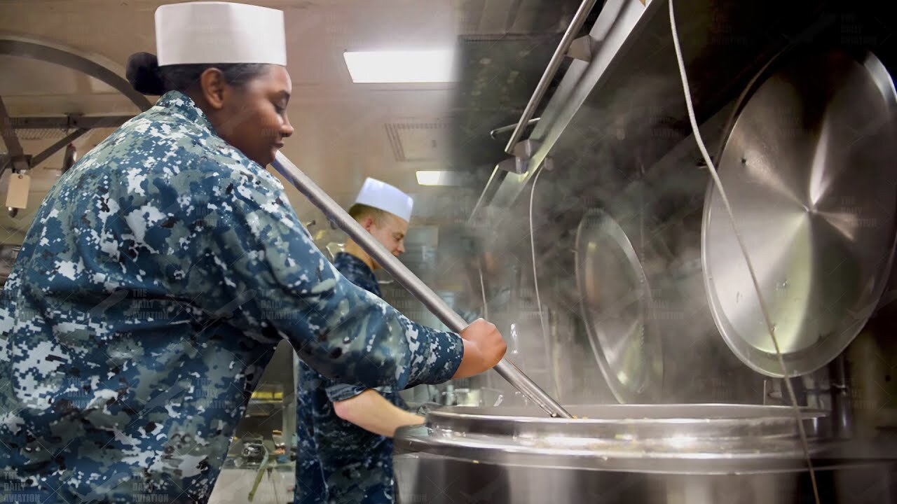 Inside US Navy Ship Cooking Meals For Sailors During Crazy Rush Hour