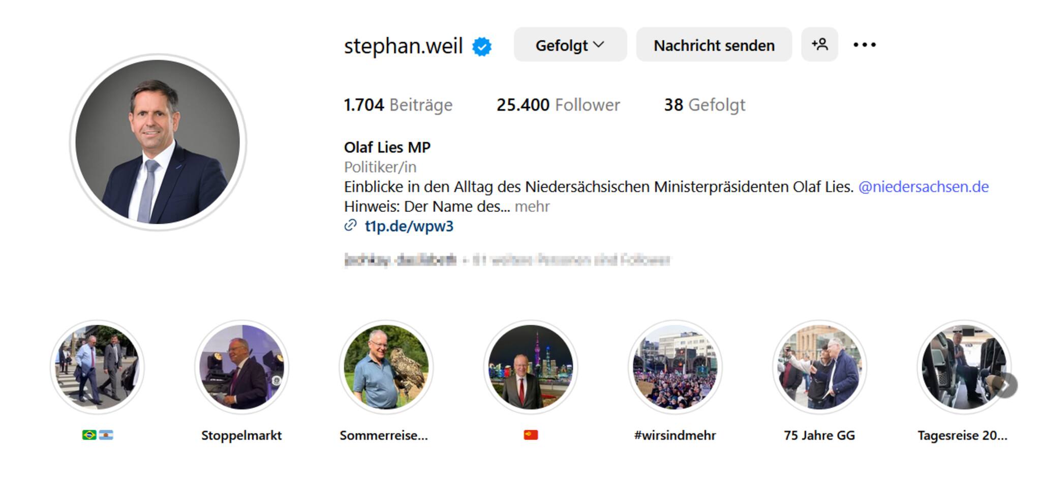 Warum Olaf Lies bei Instagram den Namen Stephan Weil nutzt