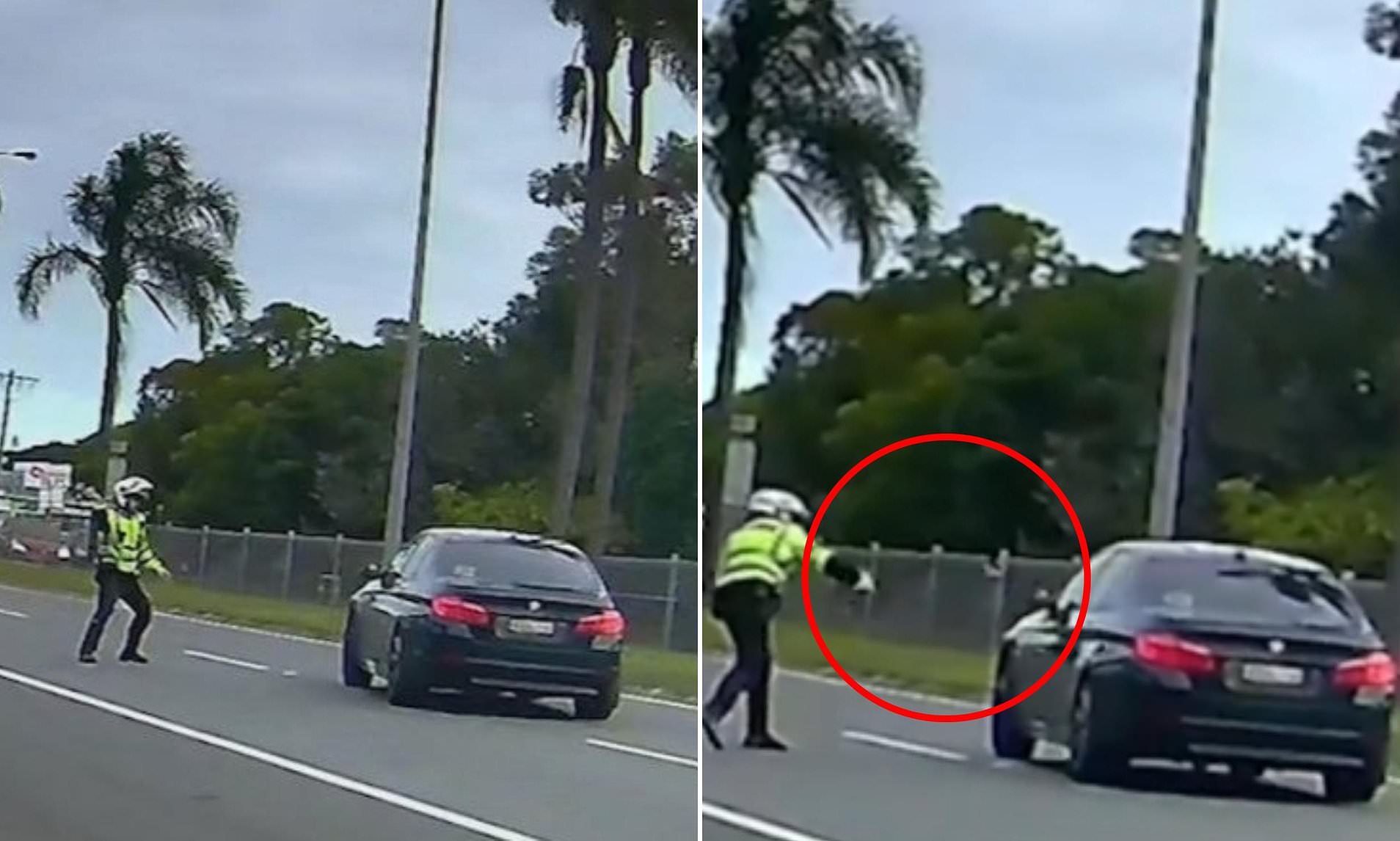 Wild moment cranky cop hurls a speed radar at a P-plater driver's car