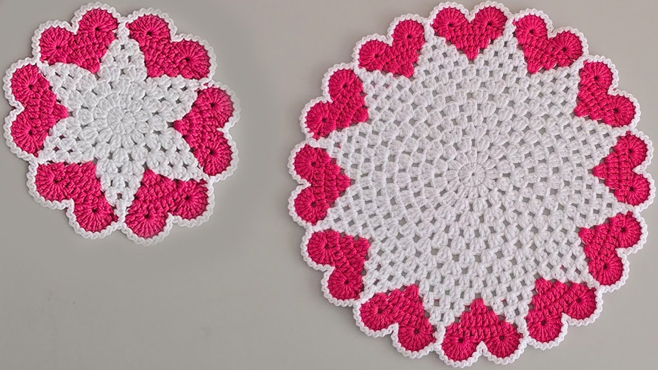 Crochet Heart Placemat & Coaster Set