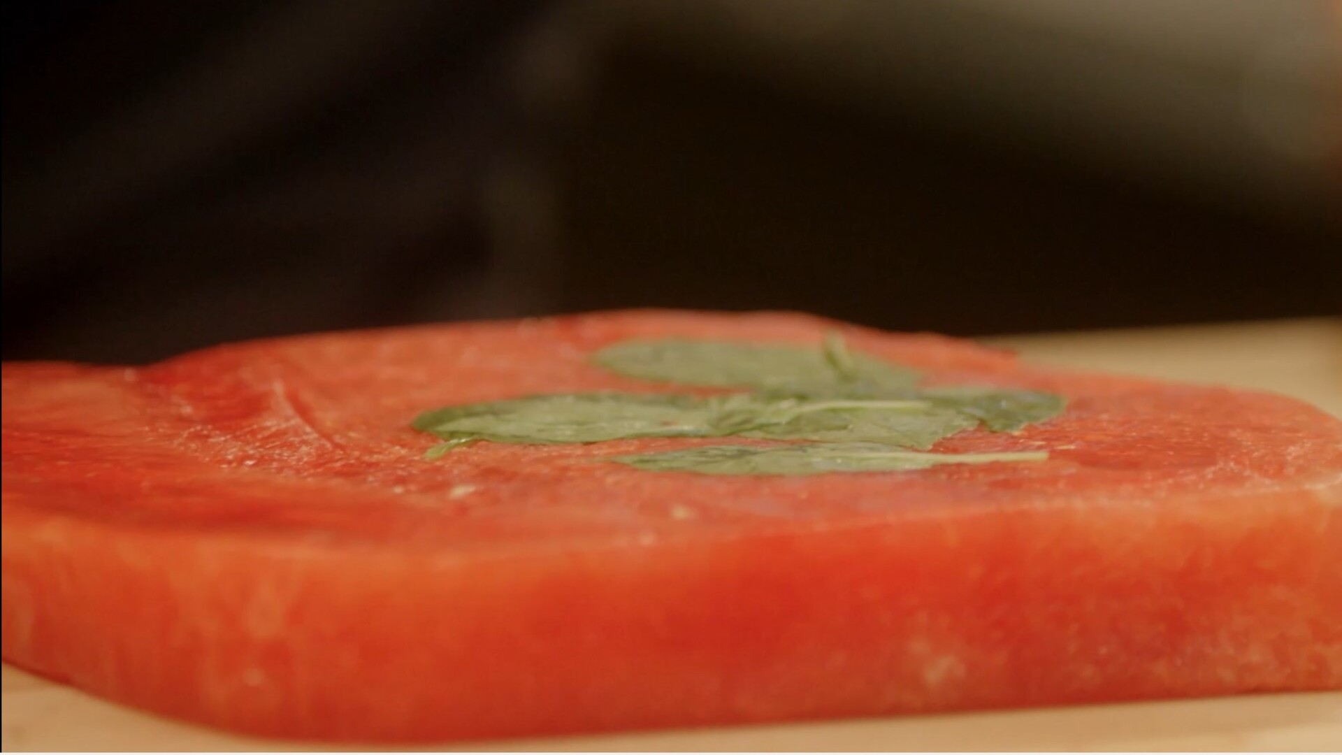 Compressed watermelon with basil and a splash of ouzo