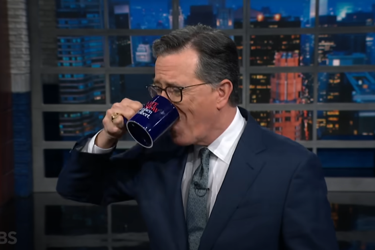 Stephen Colbert does literal spit-take while trolling CBS corporate ...