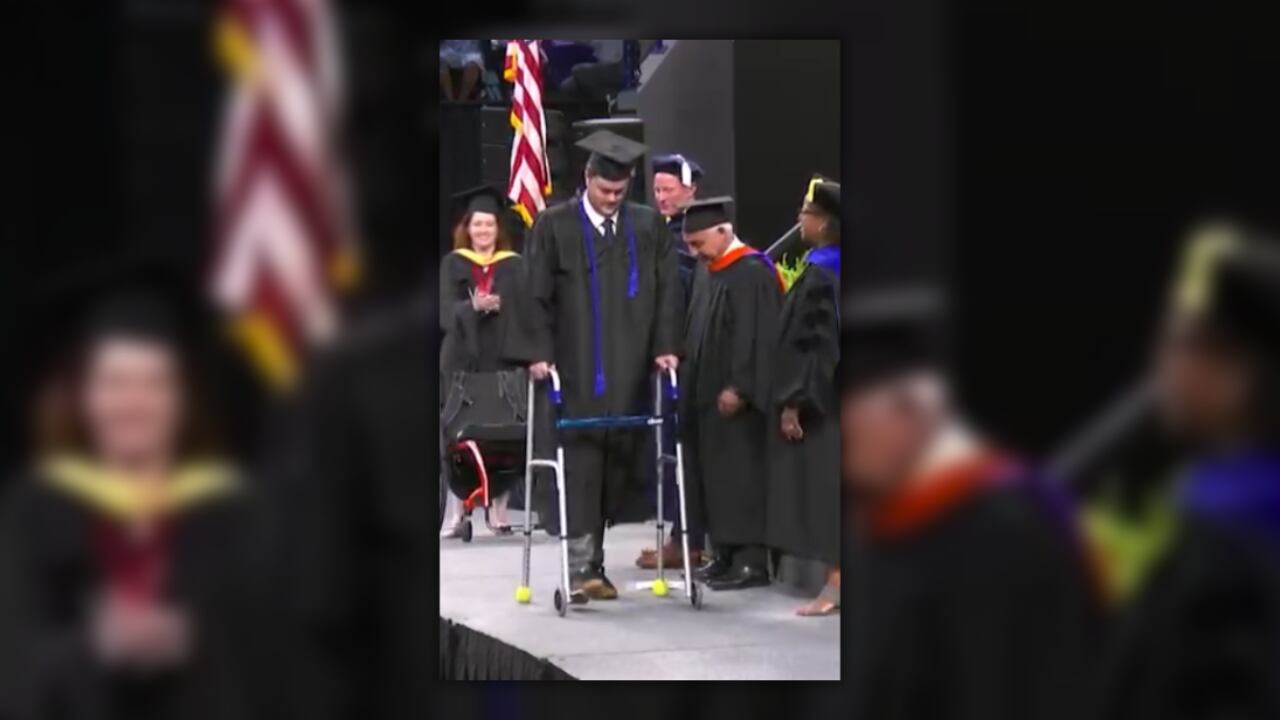 WATCH: Student paralyzed in accident walks across stage to accept diploma