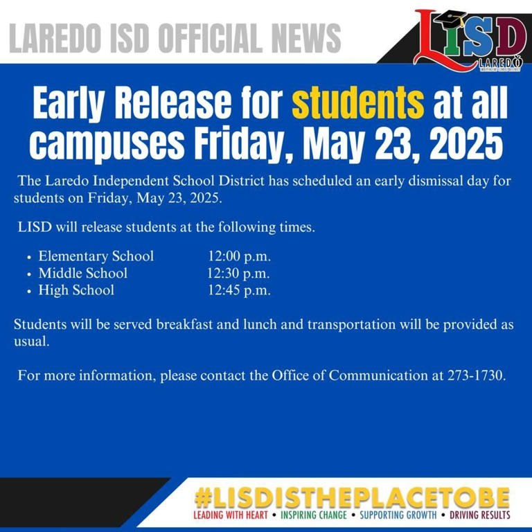 LISD announces early release for students Friday