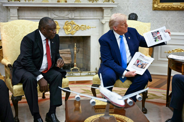 Trump ambushes South African president with white genocide claims in tense meeting